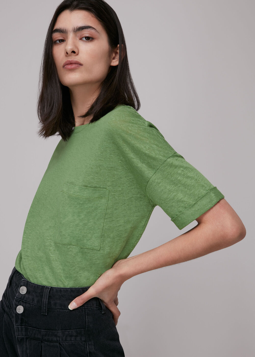 Green Linen Pocket Top | WHISTLES | Whistles UK