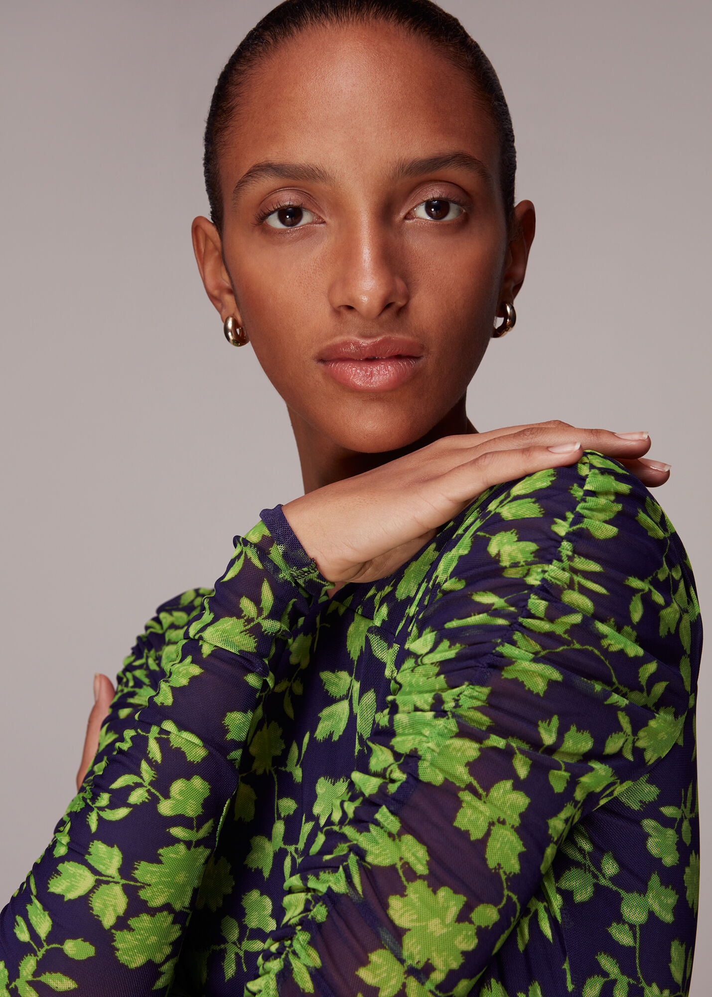 Green/Multi Linear Floral Mesh Dress | WHISTLES