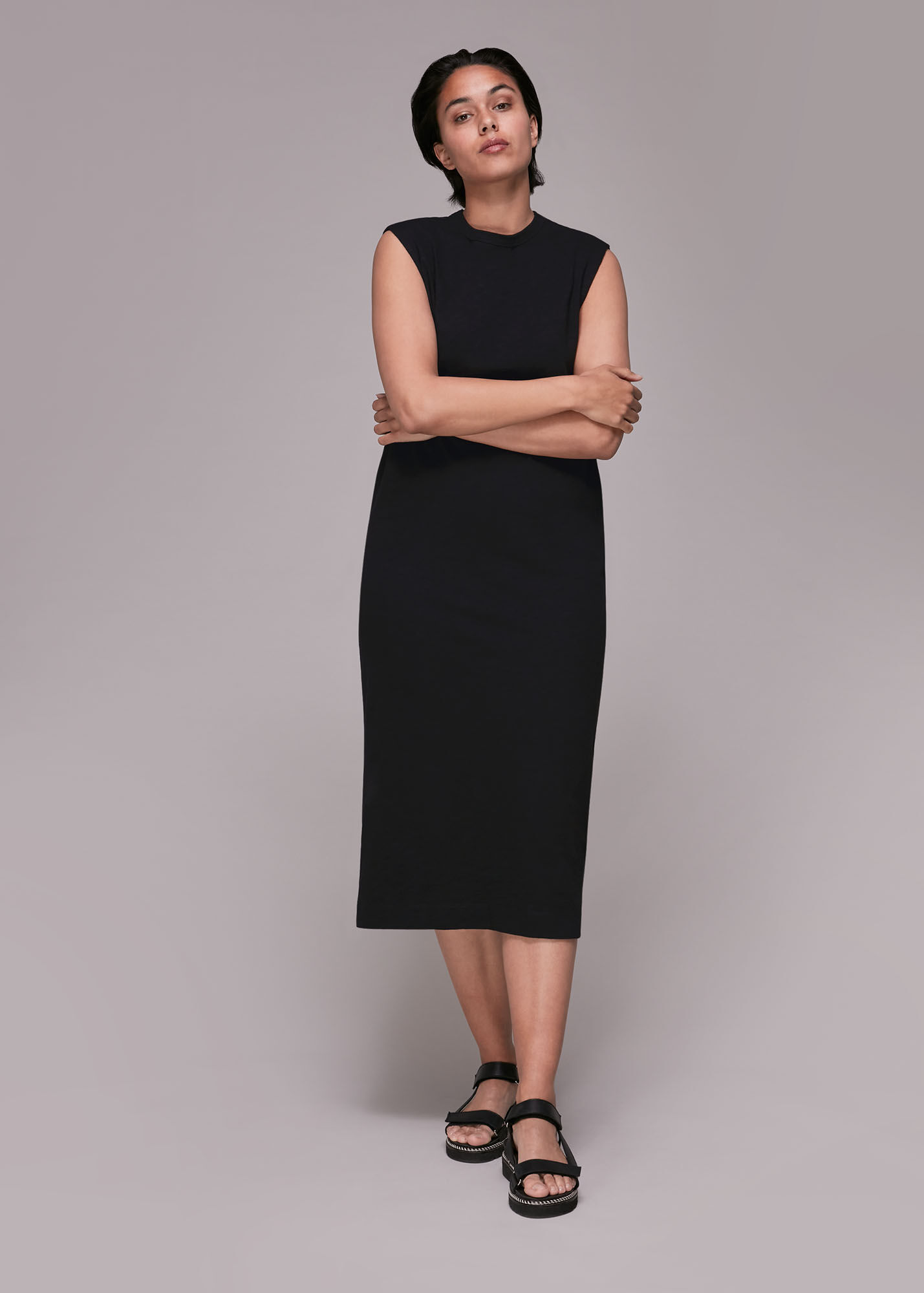 Black Easy Minimal Midi Dress | WHISTLES | Whistles UK