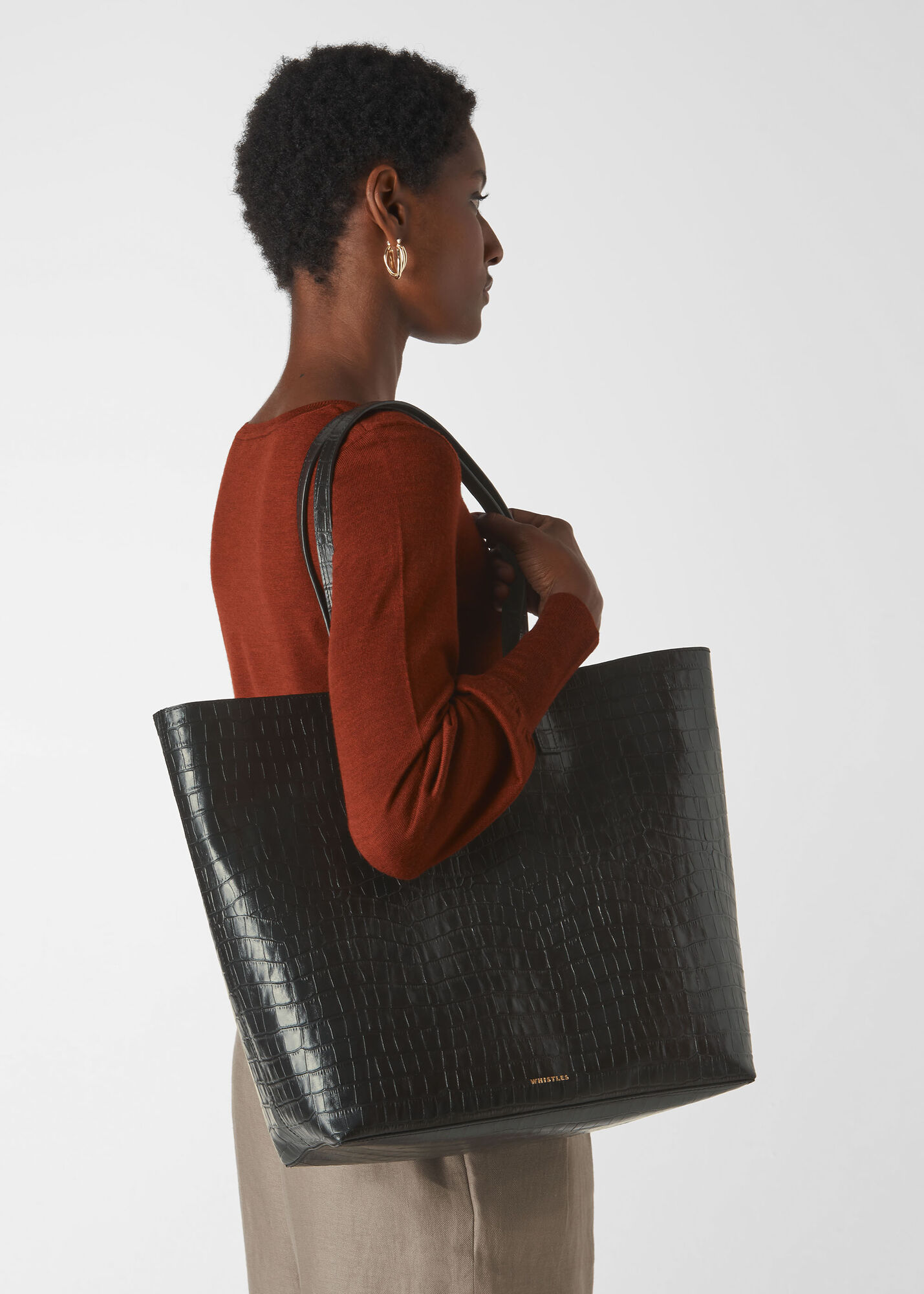 Black Denmark Unlined Croc Tote | WHISTLES