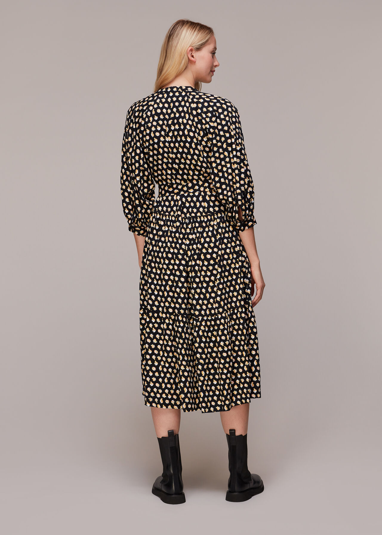 Black/Multi Twisting Tulips Trapeze Dress | WHISTLES