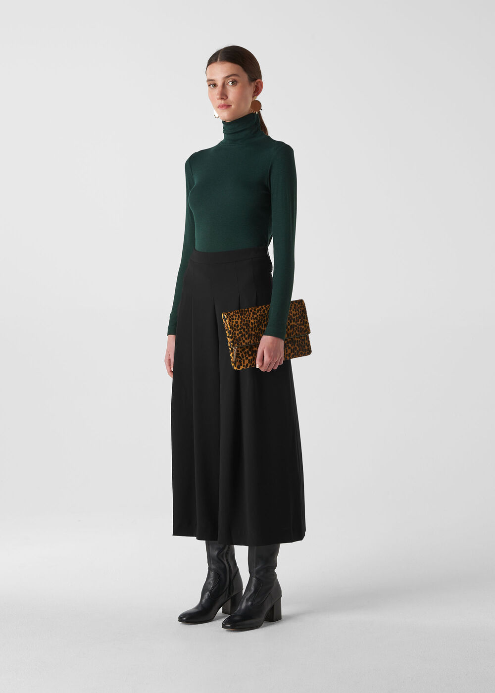 Black Pleat Front Wide Leg Trouser | WHISTLES | Whistles AU