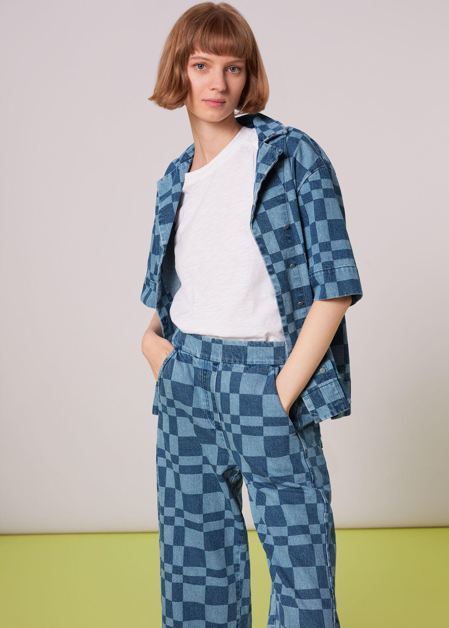 Blue/Multi Billie Checkerboard Jeans | WHISTLES | Whistles