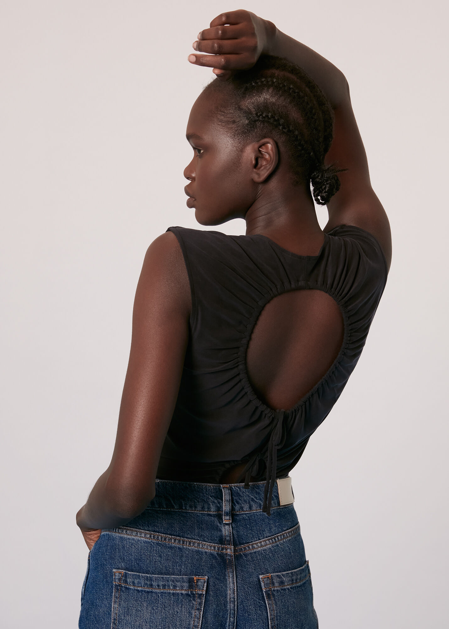 Black Keyhole Cut Out Cupro Top | WHISTLES | Whistles