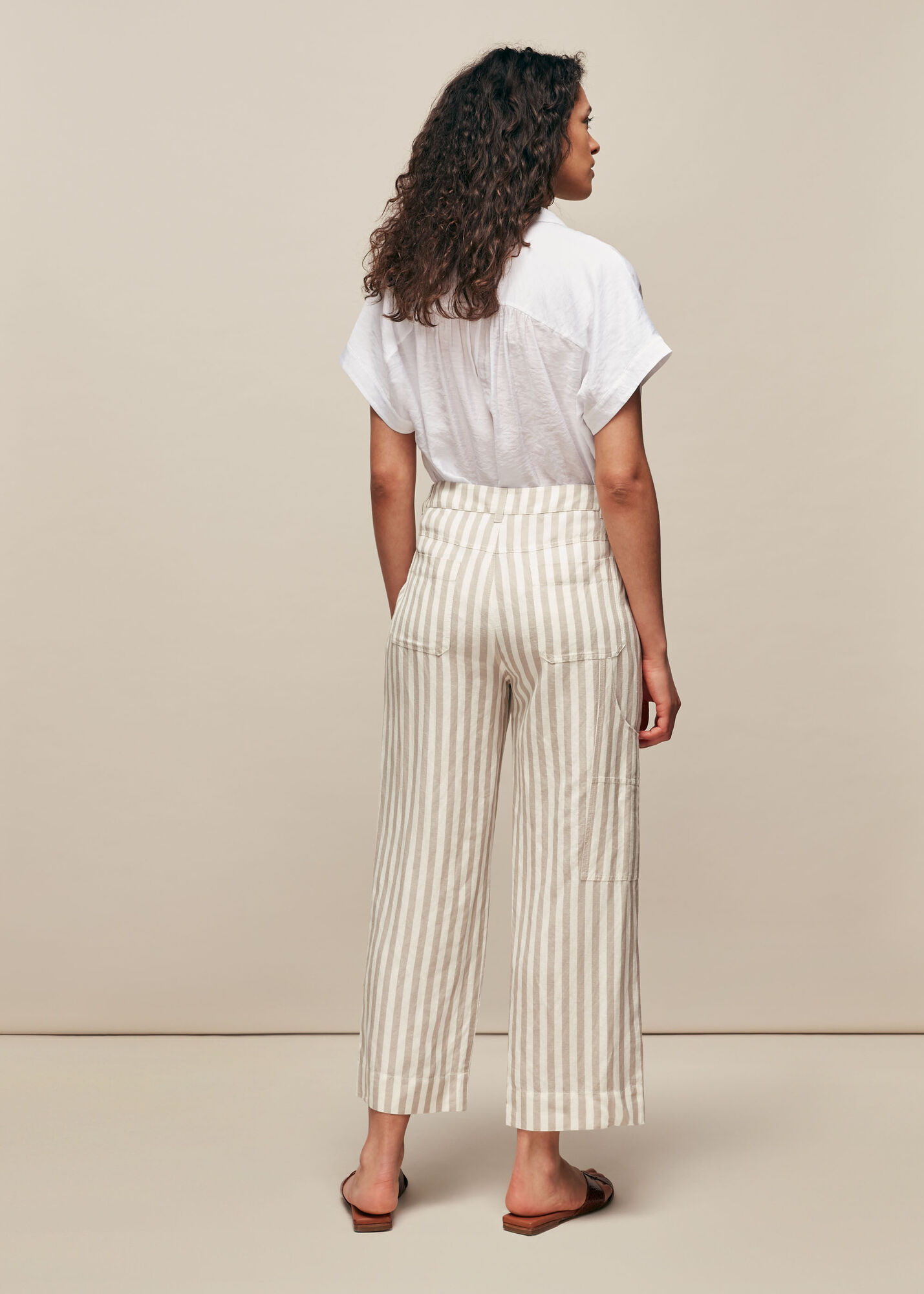 White/Multi Linen Stripe Trouser | WHISTLES | Whistles UK