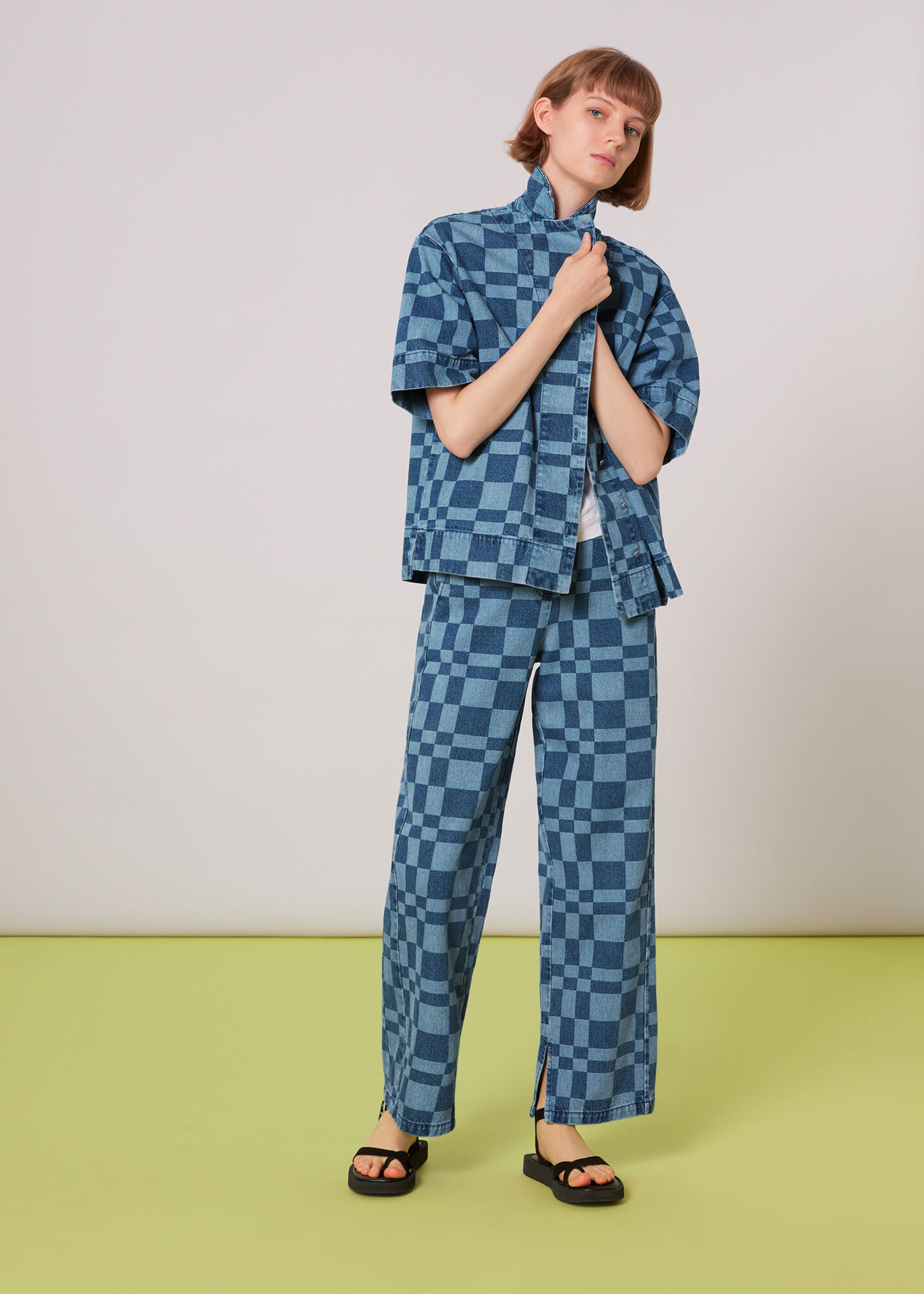 Blue/Multi Billie Checkerboard Jeans | WHISTLES | Whistles