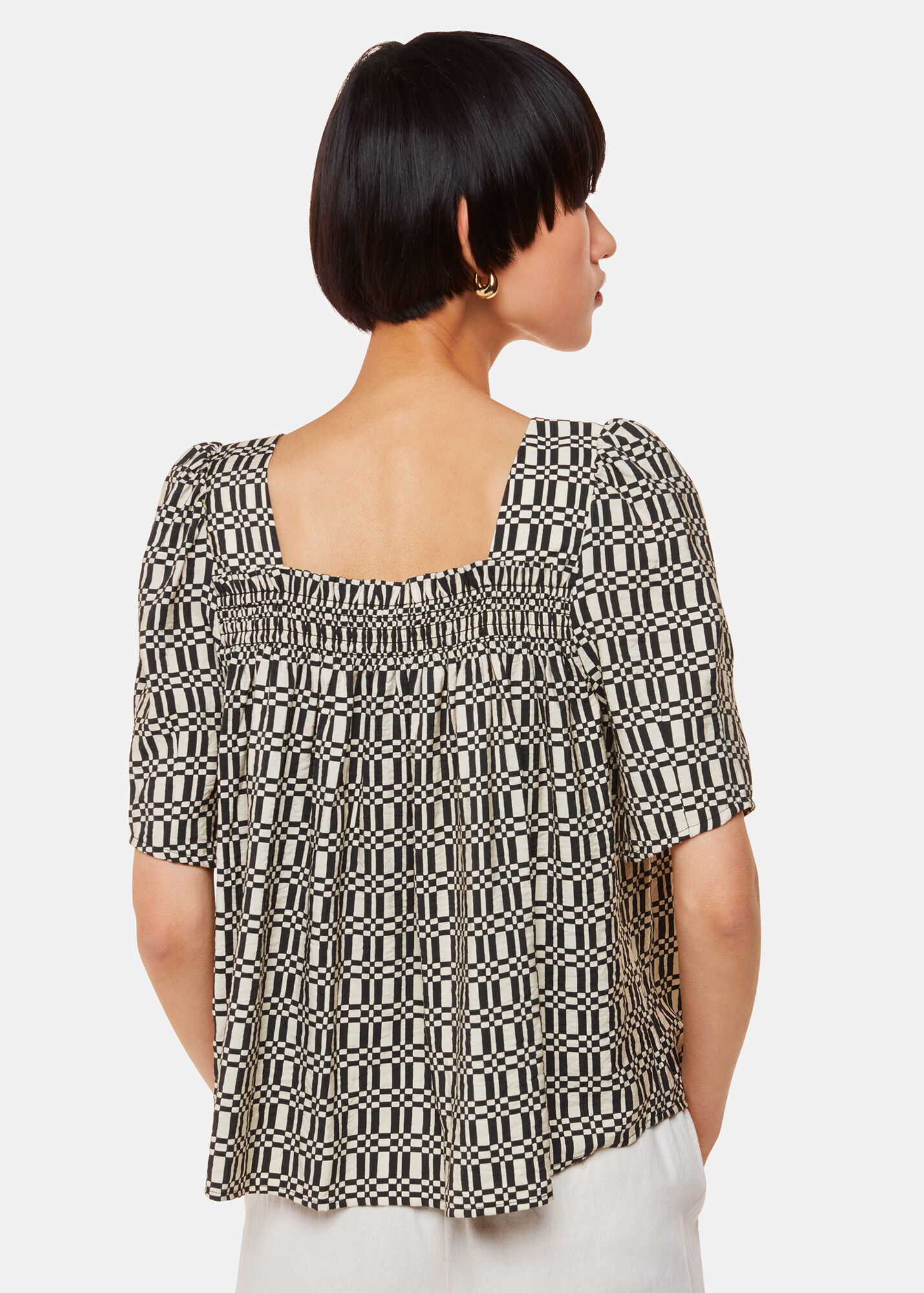 Black/Multi Link Check Square Neck Top | WHISTLES | Whistles US