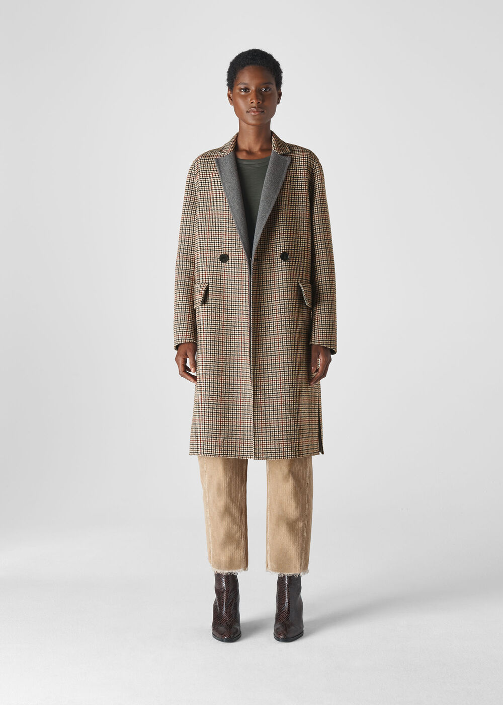 Multicolour Check Double Faced Wool Coat | WHISTLES | Whistles US