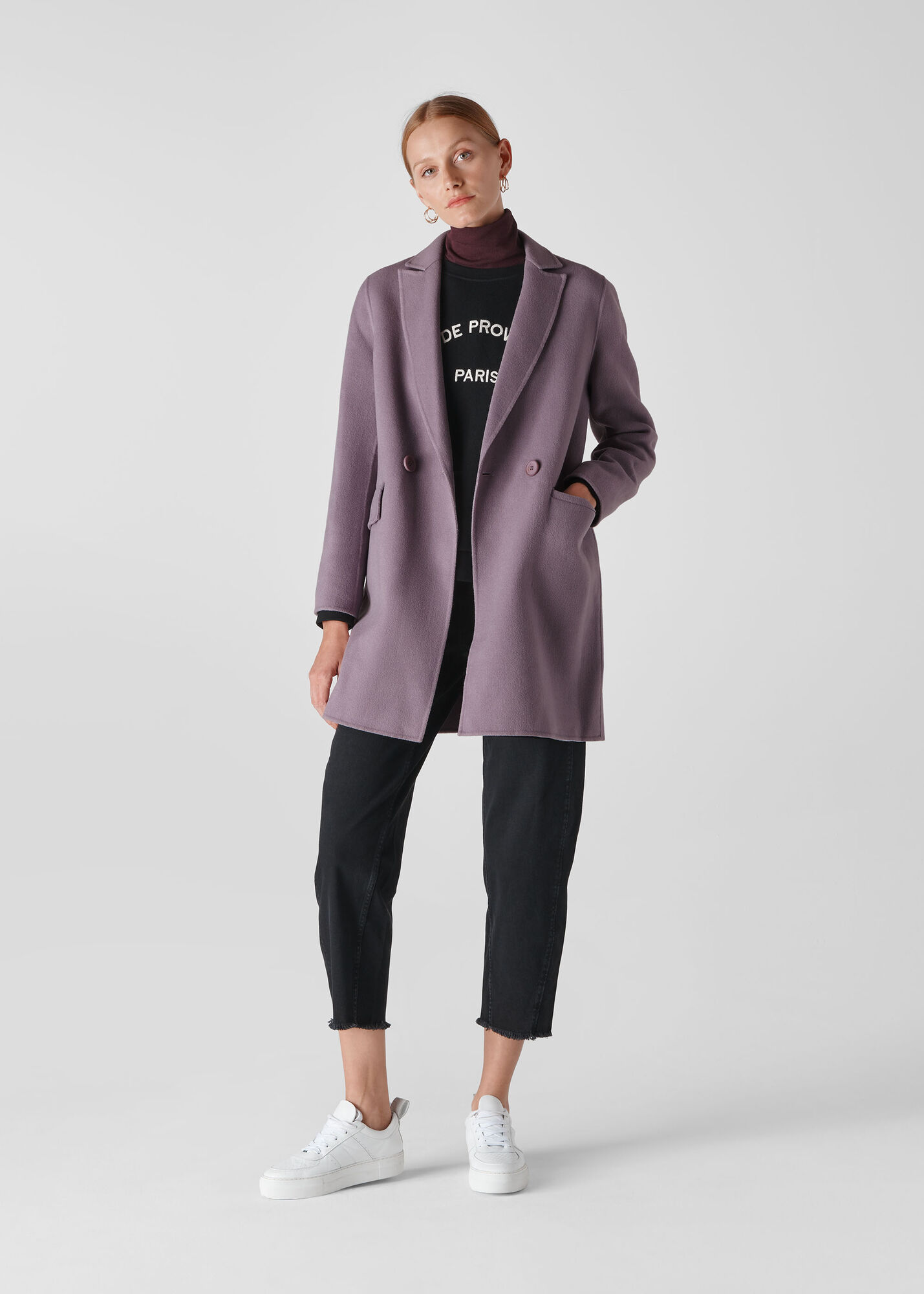 Lilac Double Faced Wool Coat | WHISTLES | Whistles UK