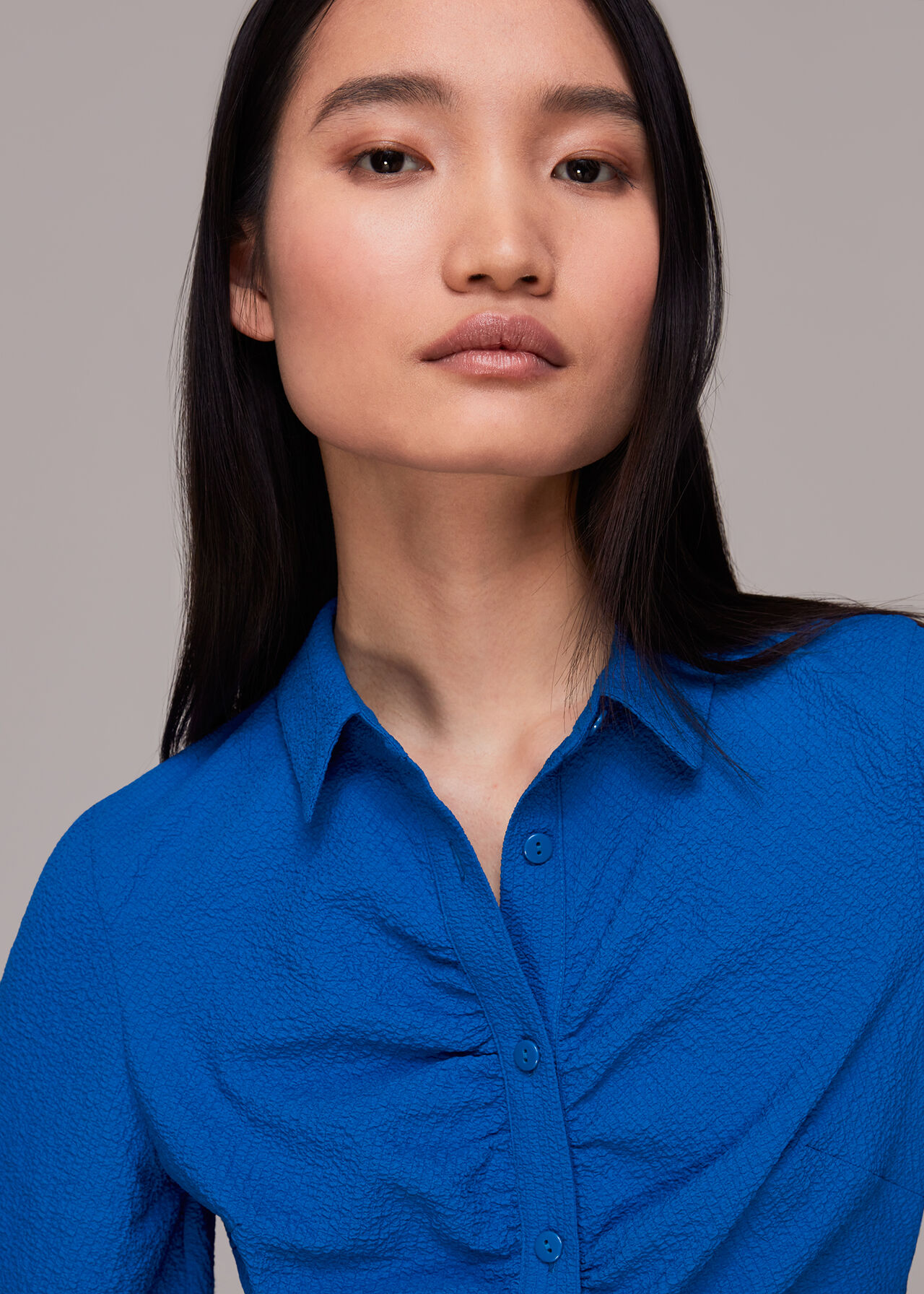 Blue Willow Ruched Detail Top WHISTLES blue-willow-ruched-detail-top-whistles