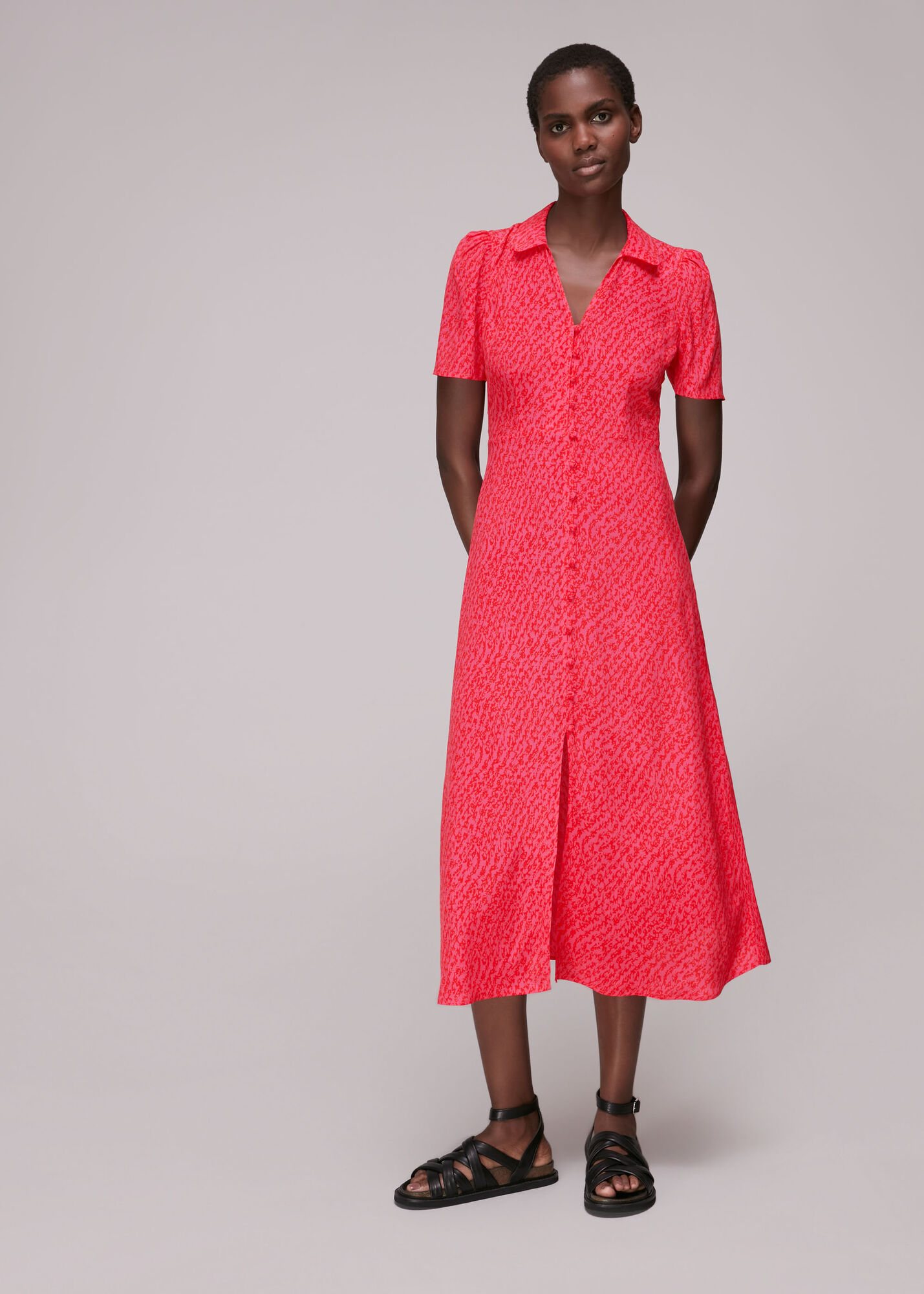 Pink/Multi Rowan Diagonal Print Dress | WHISTLES | Whistles UK