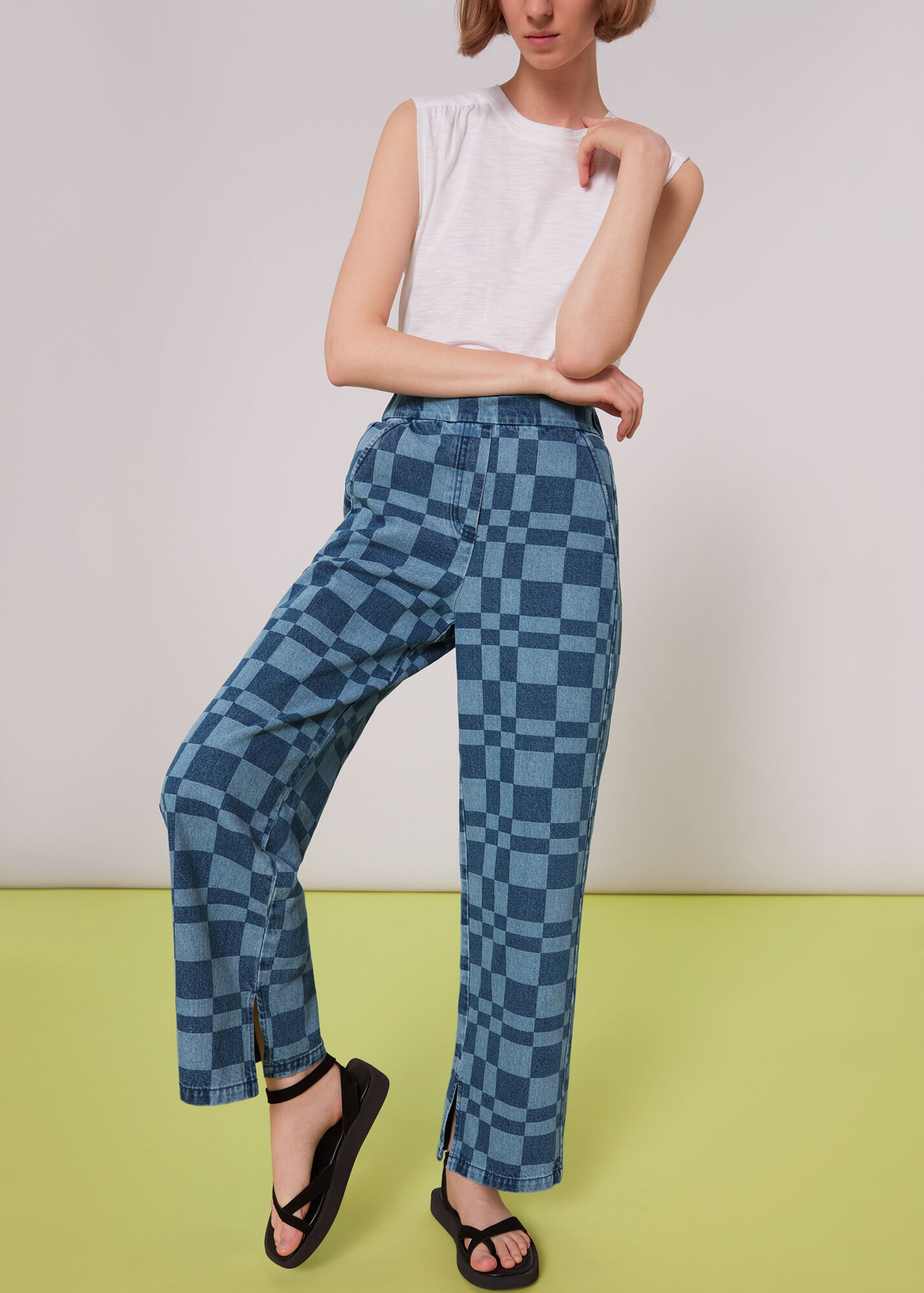 Blue/Multi Billie Checkerboard Jeans | WHISTLES | Whistles