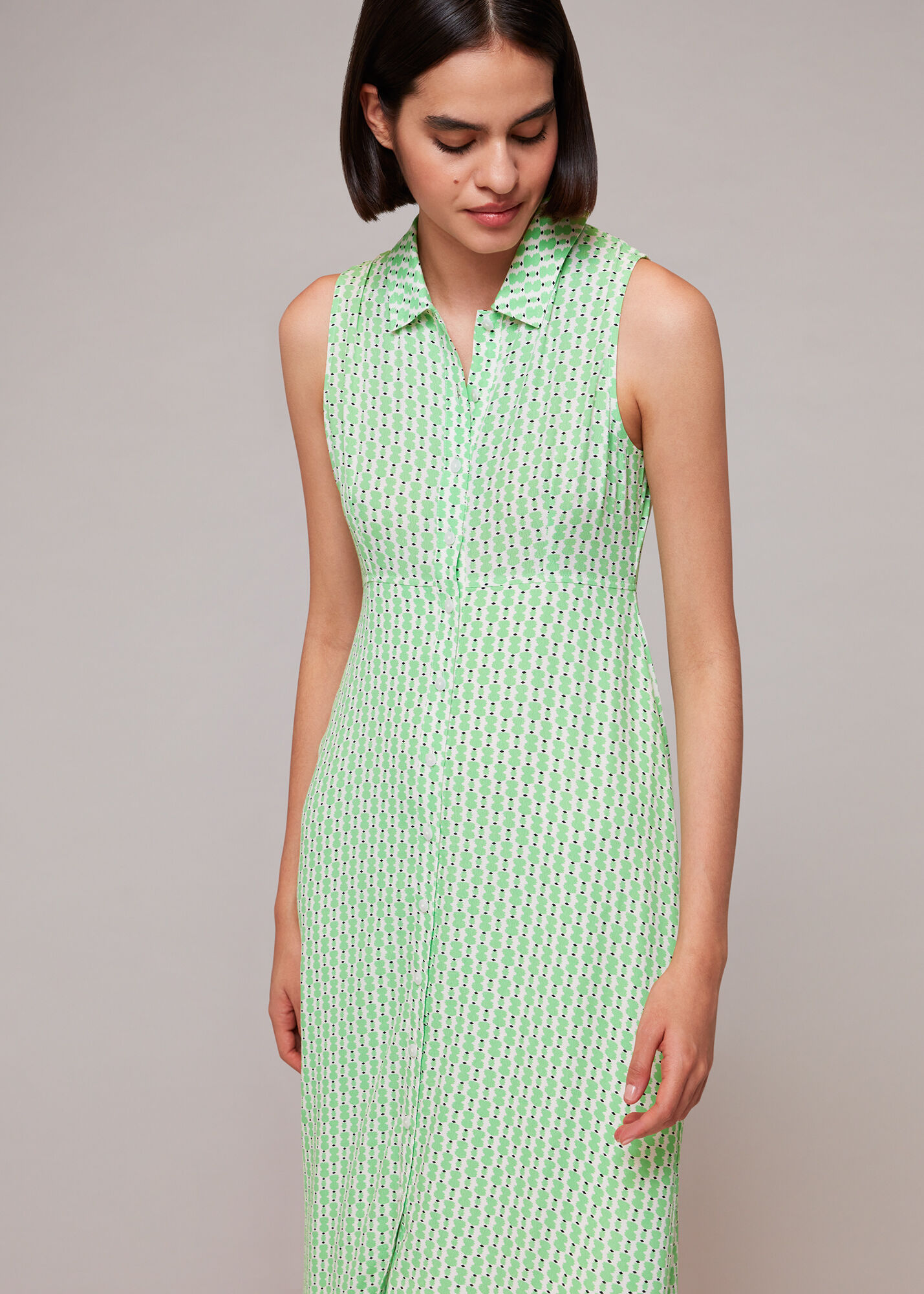 Green/Multi Vertical Stack Shirt Dress | WHISTLES | Whistles US