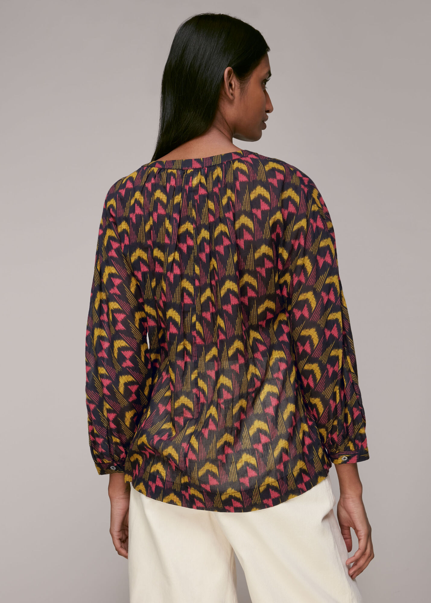 Multicolour Geometric Ikat Voile Blouse | WHISTLES | Whistles US