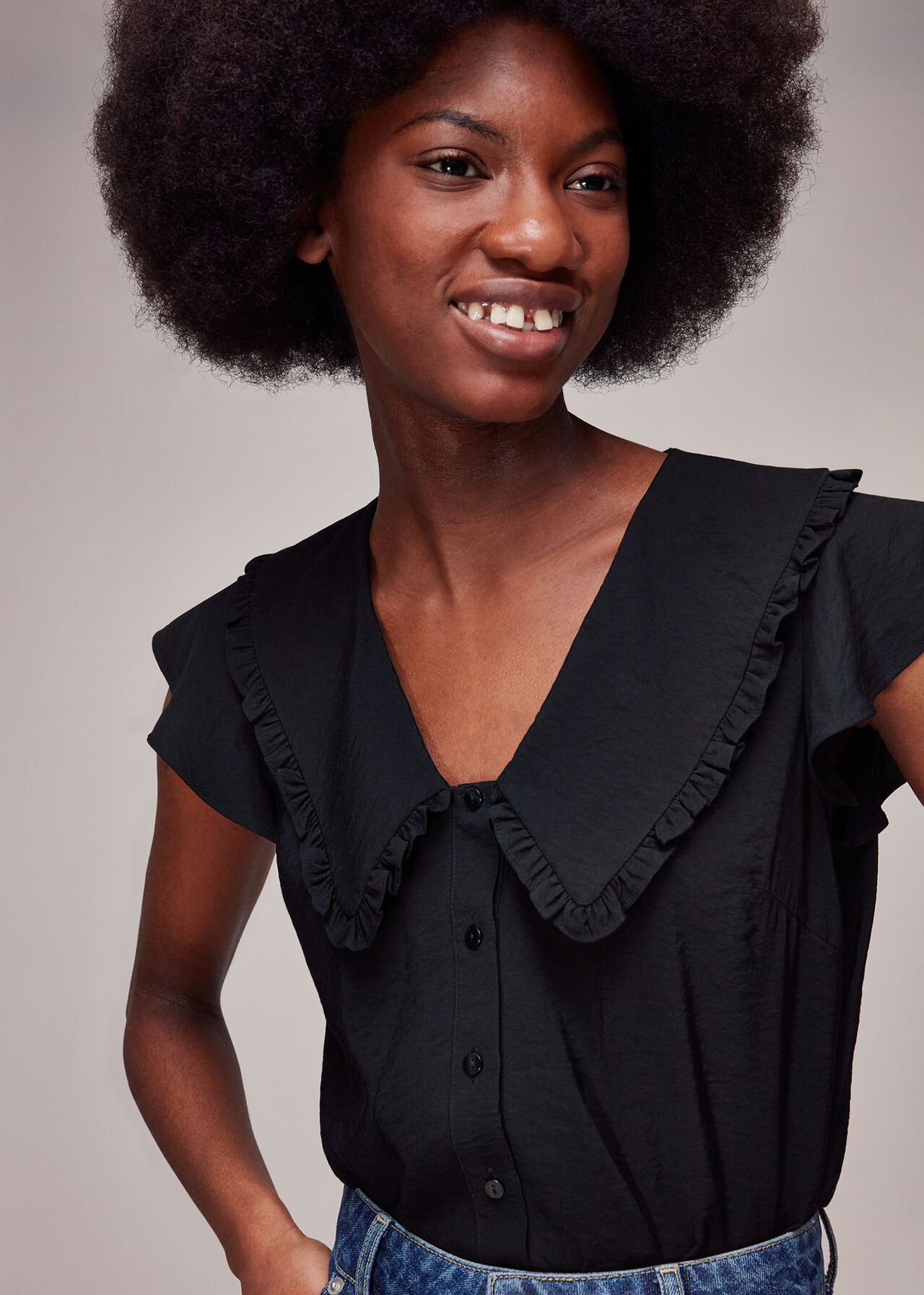 Black Short Sleeve Collar Top | WHISTLES
