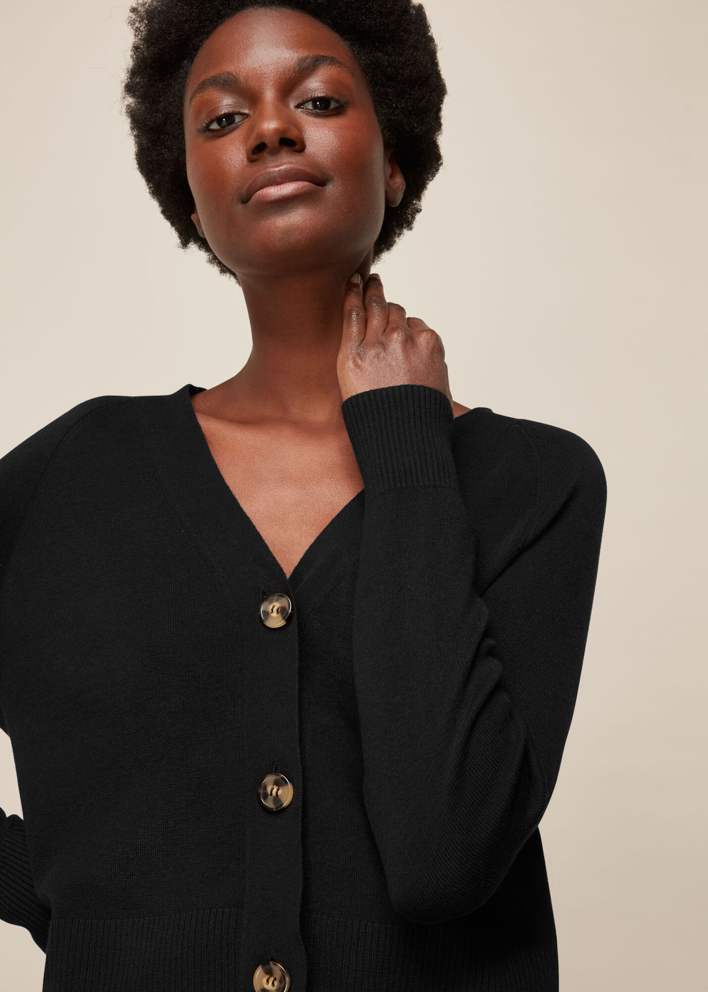 Black Button Front Cardigan | WHISTLES | Whistles UK