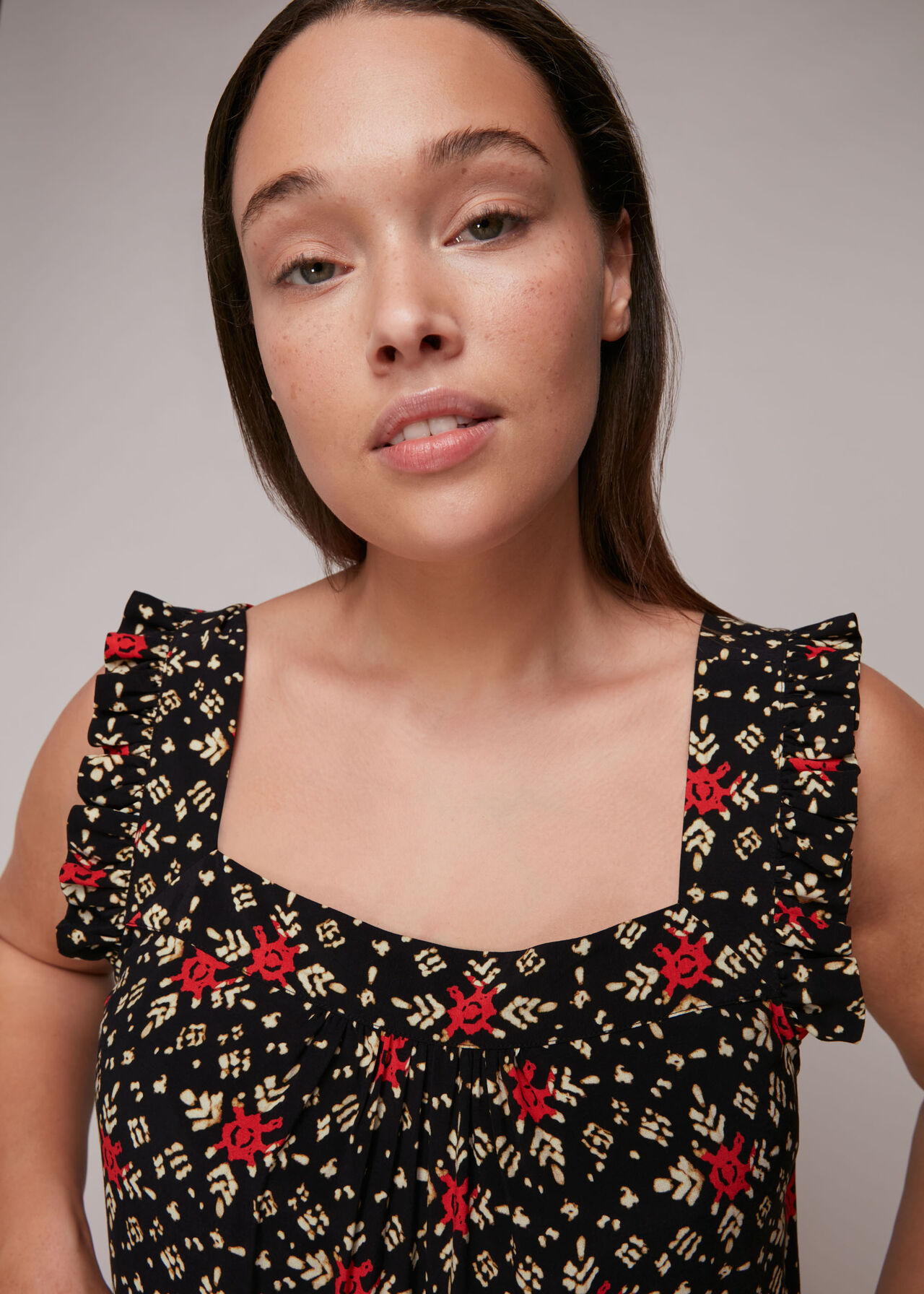 Black/Multi Block Print Midi Dress | WHISTLES Black/Multi Block Print Midi Dress | WHISTLES