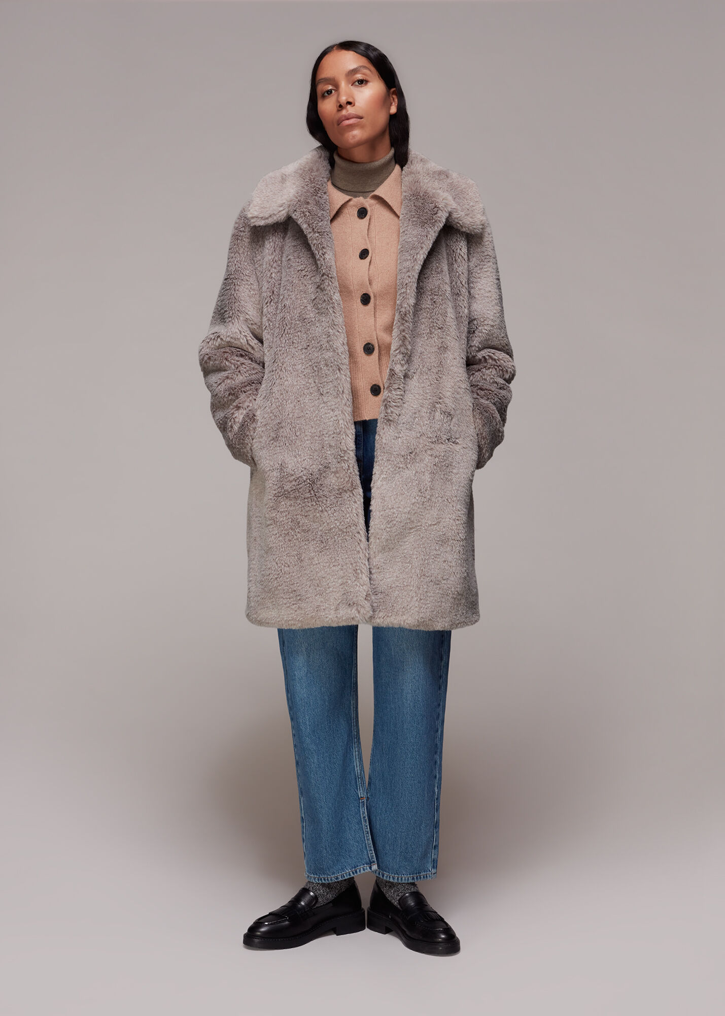 Grey/Multi Imogen Faux Fur Coat | WHISTLES | Whistles US
