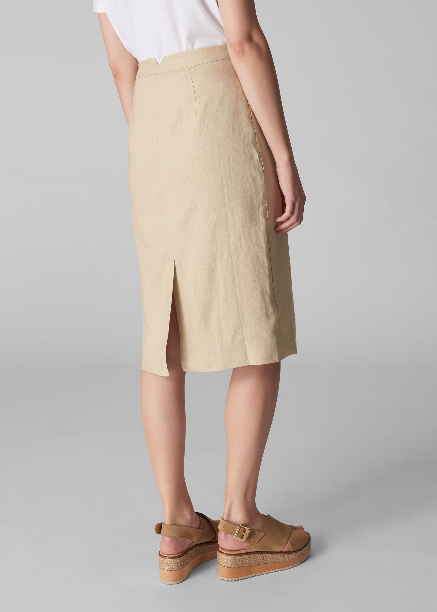Neutral Button Linen Pencil Skirt | WHISTLES | Whistles US