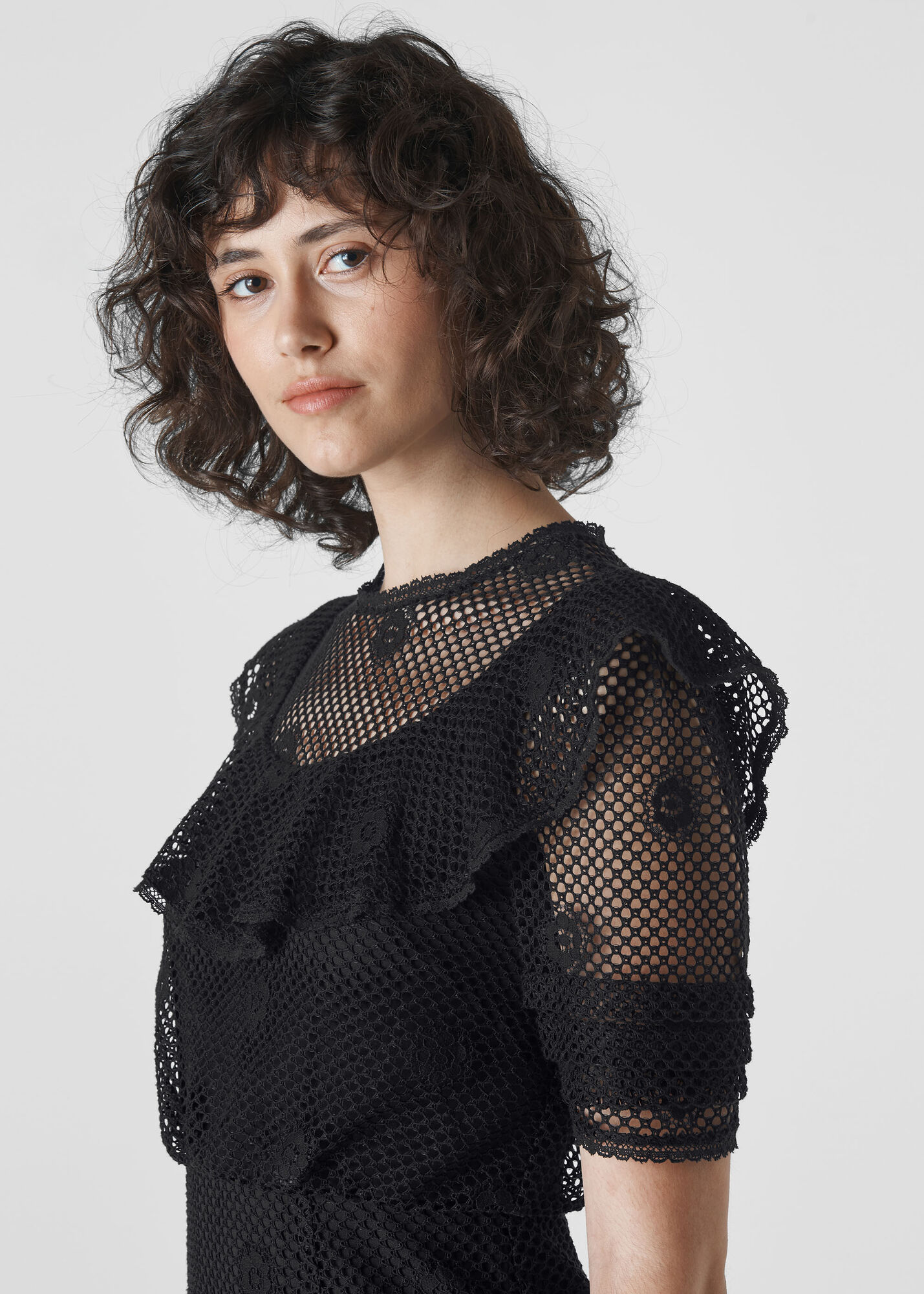 Black Mariah Lace Ruffle Dress | WHISTLES | Whistles UK