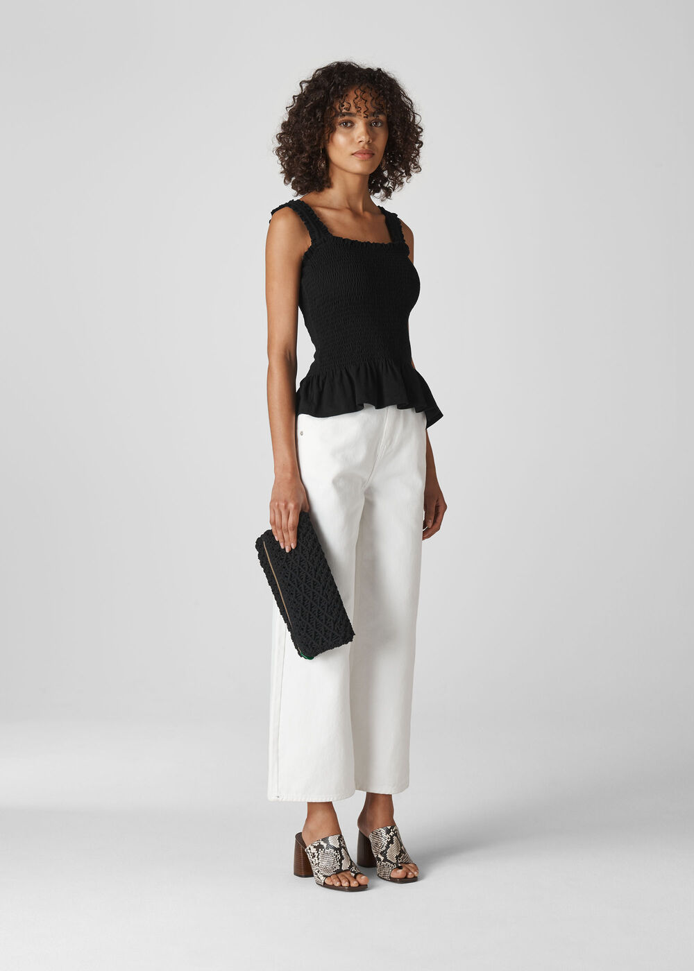 Black Rouched Square Neck Top | WHISTLES | Whistles US