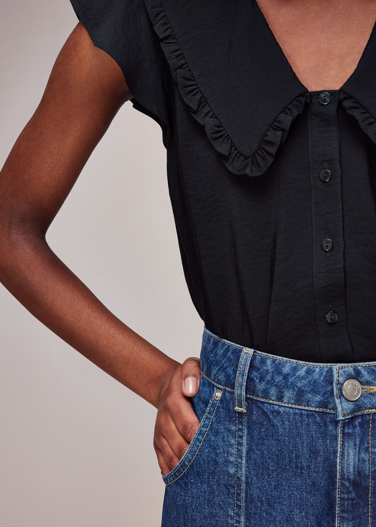 Black Short Sleeve Collar Top | WHISTLES