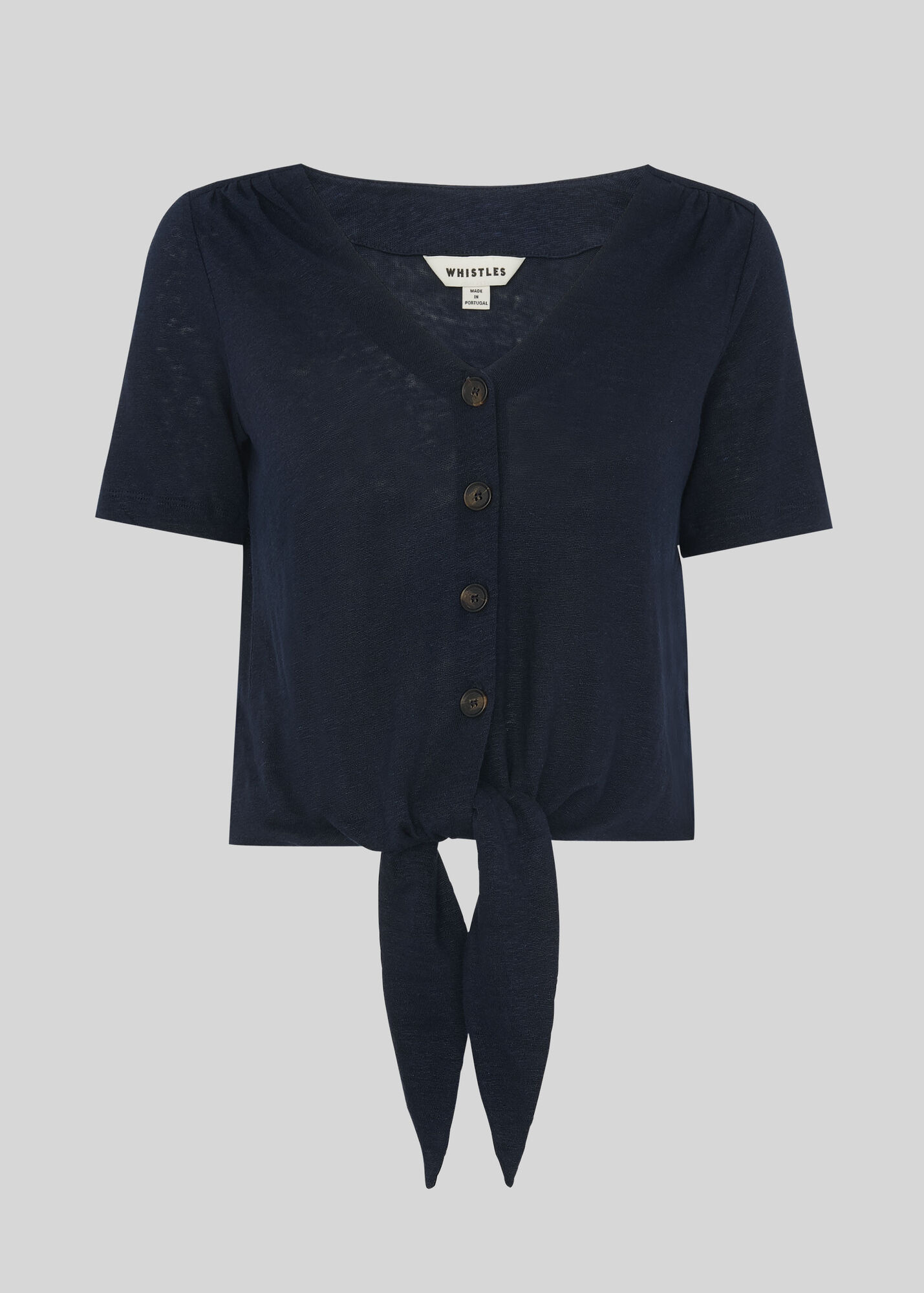 Navy Linen Button Front Tie Top Whistles Whistles Uk