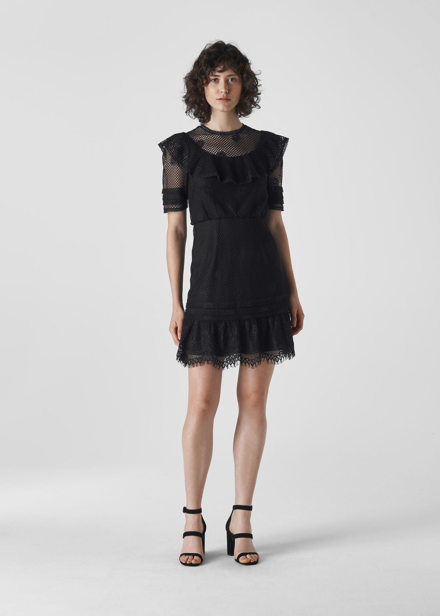 Black Mariah Lace Ruffle Dress | WHISTLES | Whistles UK