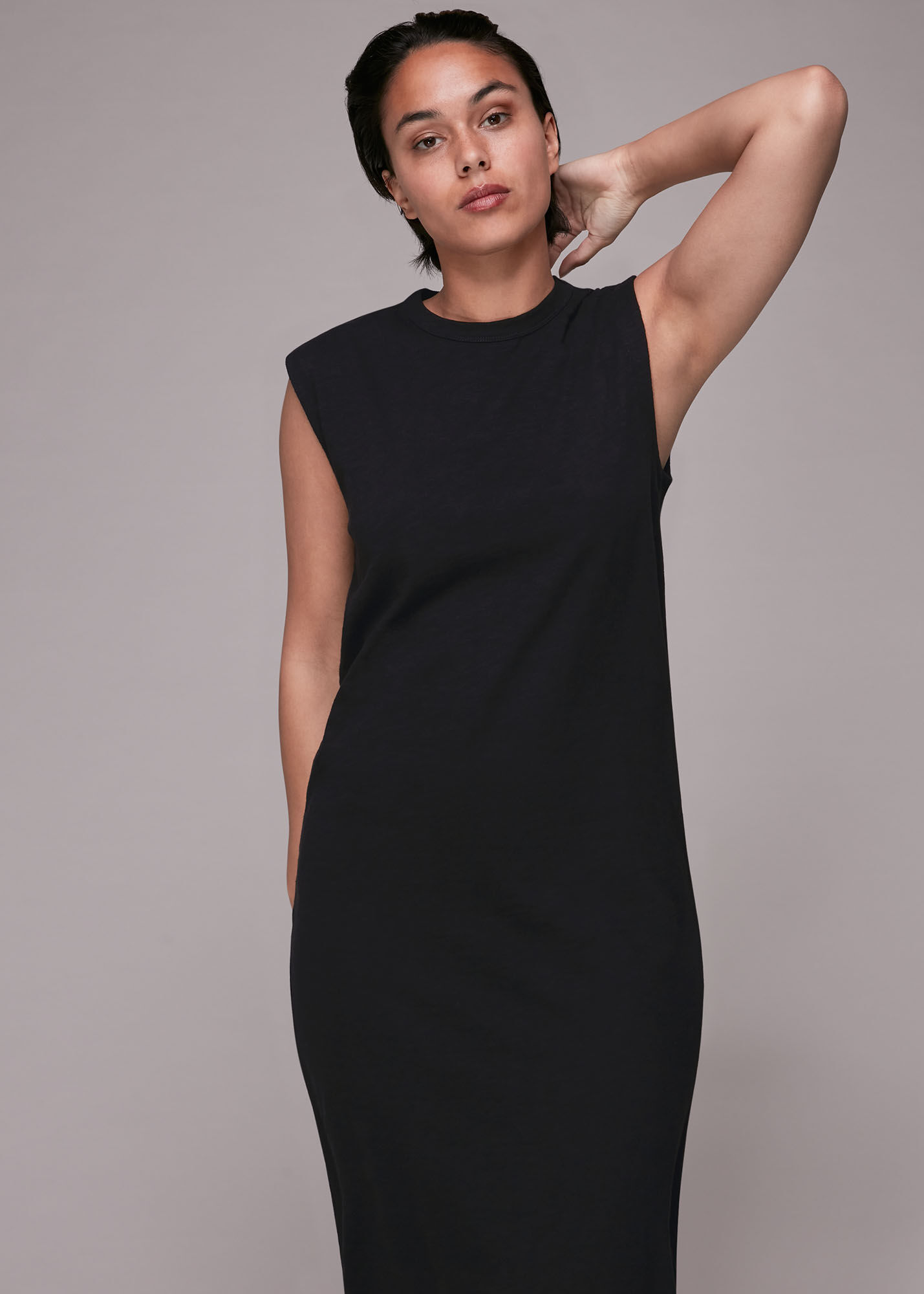 Black Easy Minimal Midi Dress | WHISTLES | Whistles UK