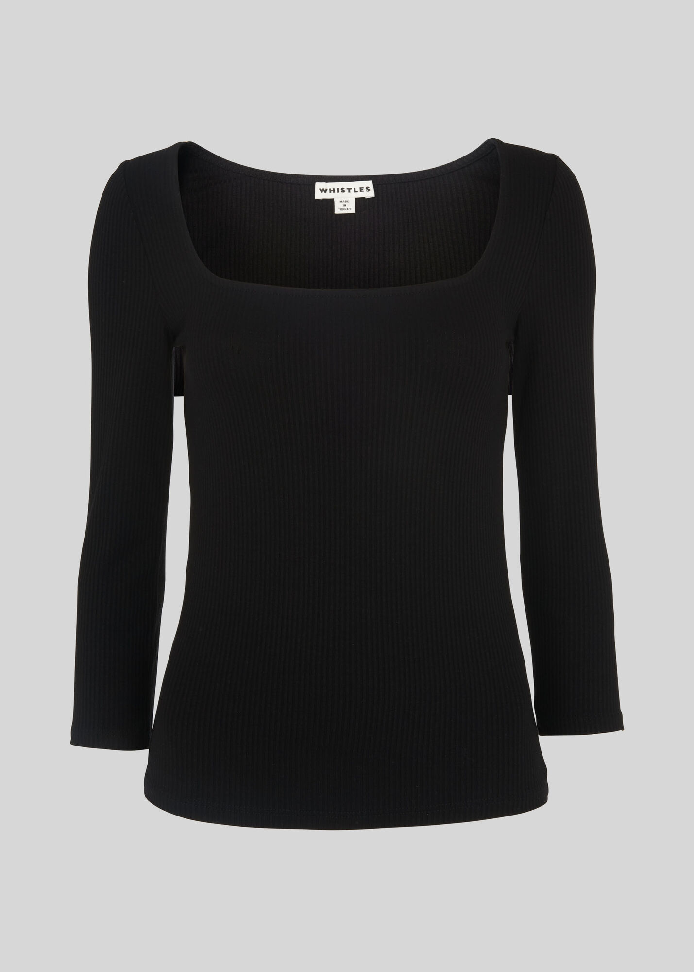 Black Square Neck Ribbed Top | WHISTLES | Whistles UK