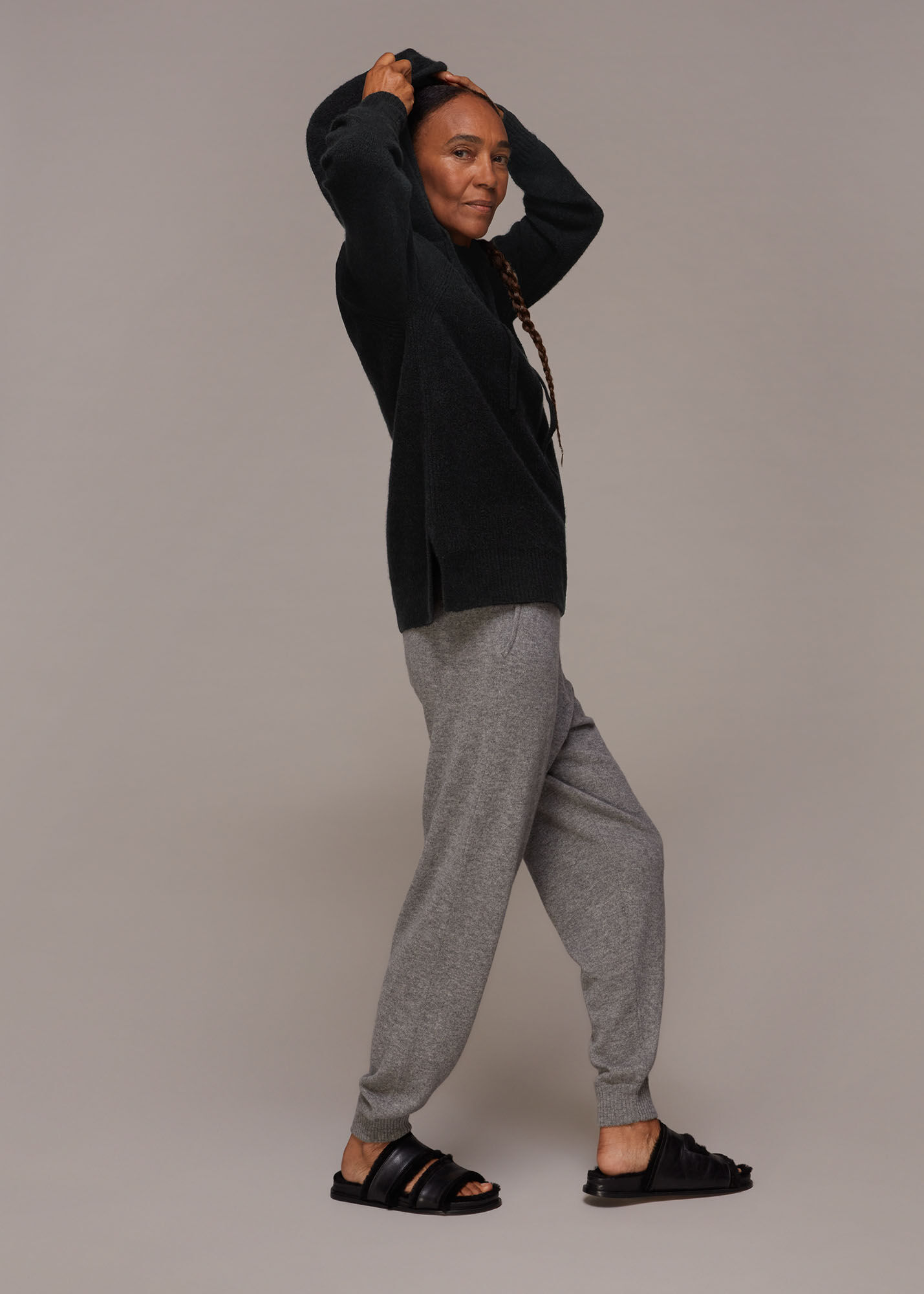 Black Ribbed Knitted Hoodie | WHISTLES | Whistles UK