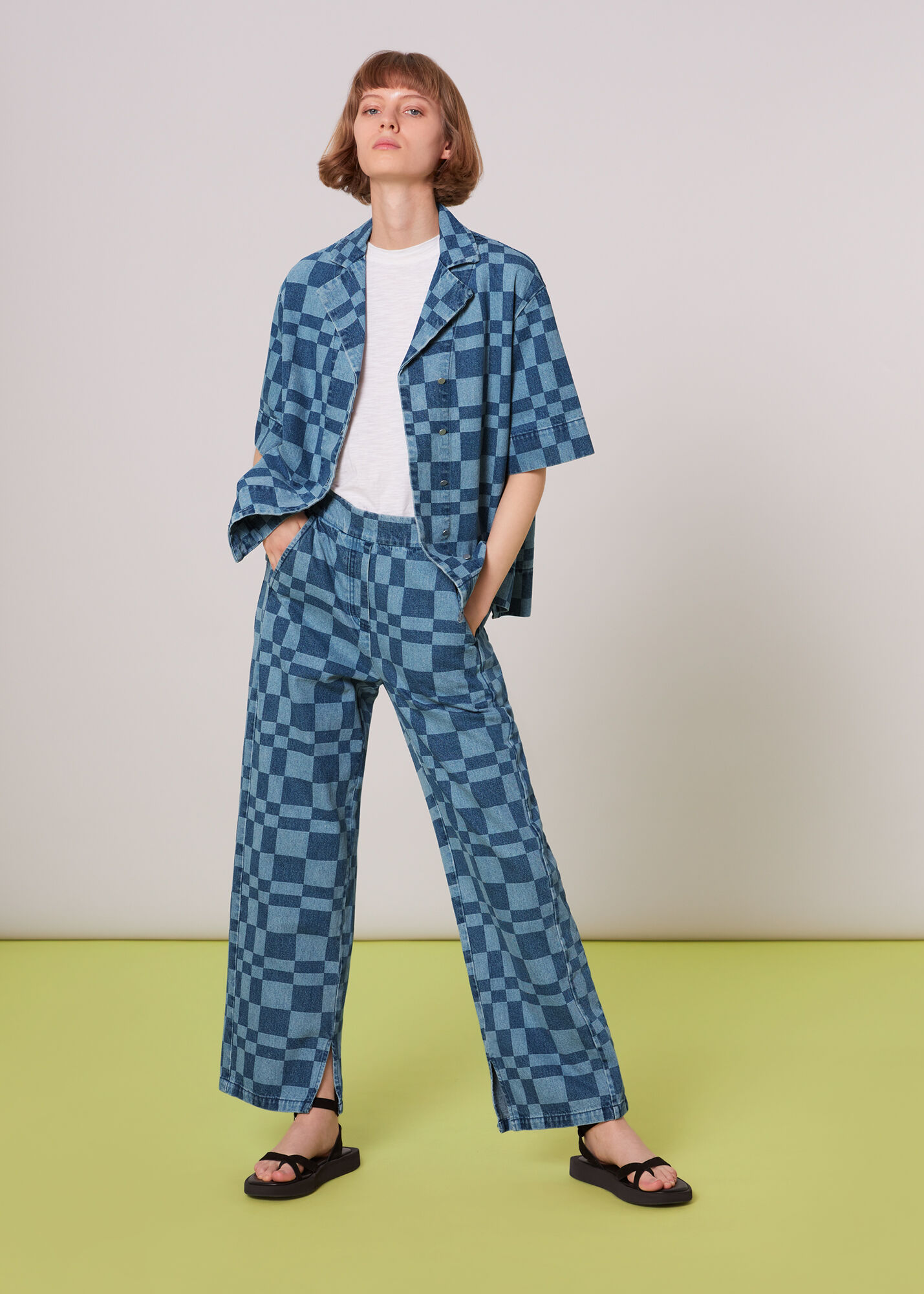 Blue/Multi Billie Checkerboard Jeans | WHISTLES | Whistles