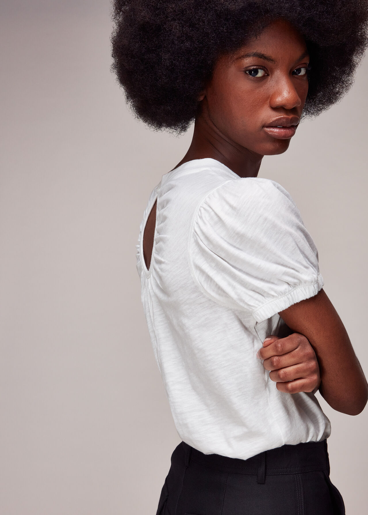 White Gathered Keyhole Back Top | WHISTLES